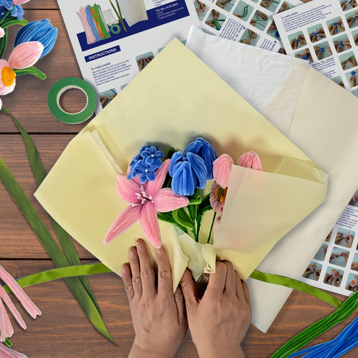 Hands Craft Chenille Craft Kit | Pink & Blue Flower Bouquet Mix – Hands Craft US, Inc.